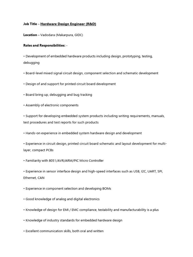 Hardware Design Engineer - R&D | PDF