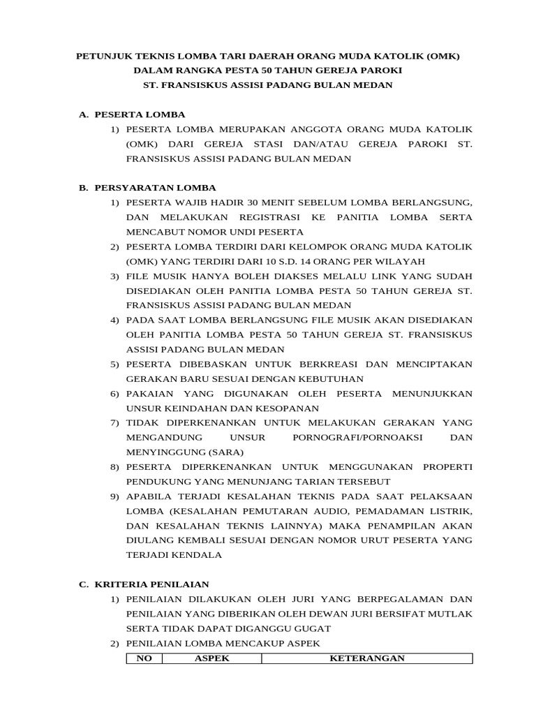 PETUNJUK TEKNIS LOMBA TARI DAERAH OMK | PDF