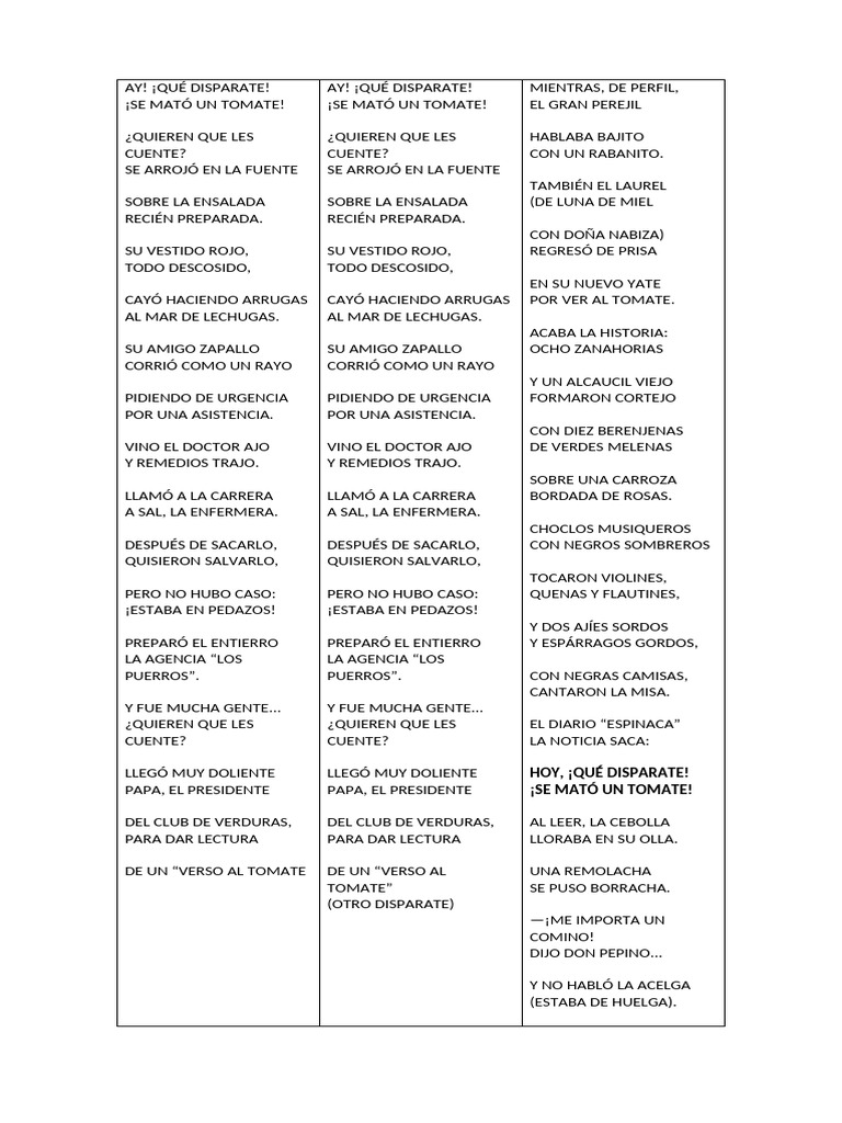 Poesia Se Mato El Tomate | PDF | Cocina occidental | Vegetales