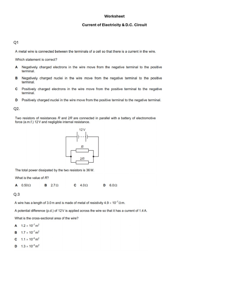 Topical-Current Electricity & DC Circuit-P1-2024 | PDF