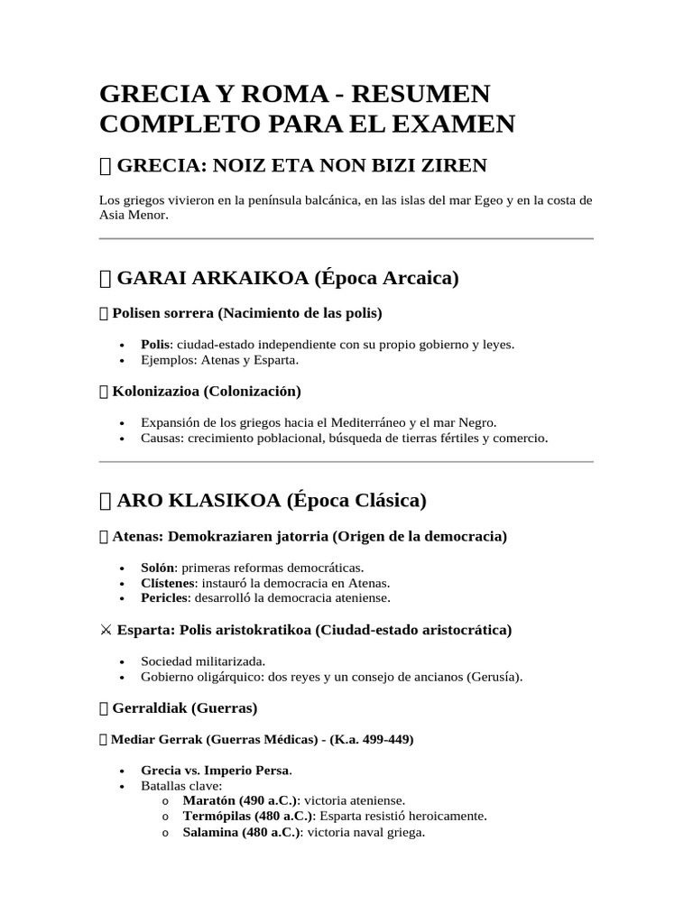 Historia 2 Eval Resumen | PDF | Esparta | Antigua Grecia
