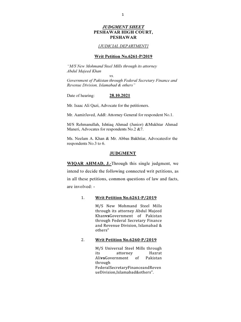 WP No.6261 P of 2019 M S New Mohmand Steel Mills vs. Govt - 2 - Revised ...