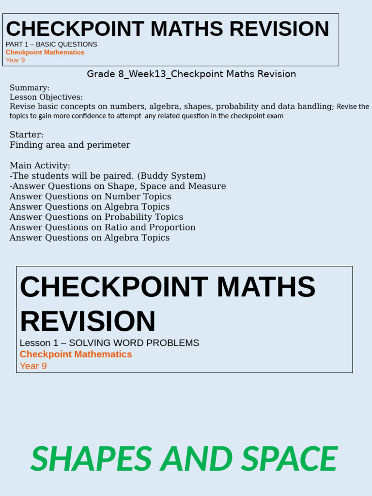 G8 Week13 Checkpoint Maths Revision (Basic Questions) | PDF | Area ...