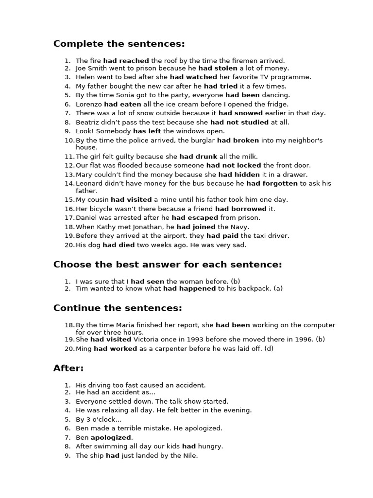 Sentence Completion Exercises for ESL | PDF