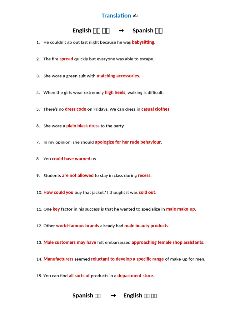 Unit 5 Translation (Bach 2nd Year) | PDF | Clothing