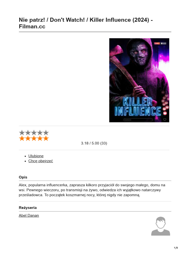 Nie patrz Dont Watch Killer Influence 2024 - Filmancc | PDF
