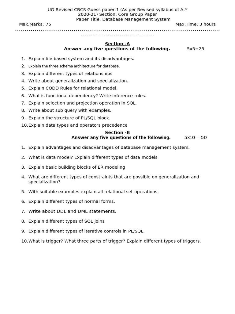DBMS Important Questions | PDF | Databases | Relational Model