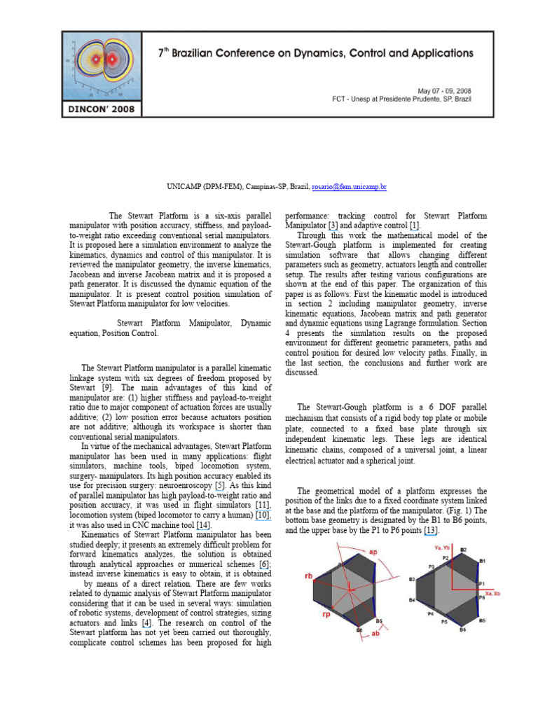 Stewart Platform Manipulator Simulation | PDF | Kinematics | Mechanical ...