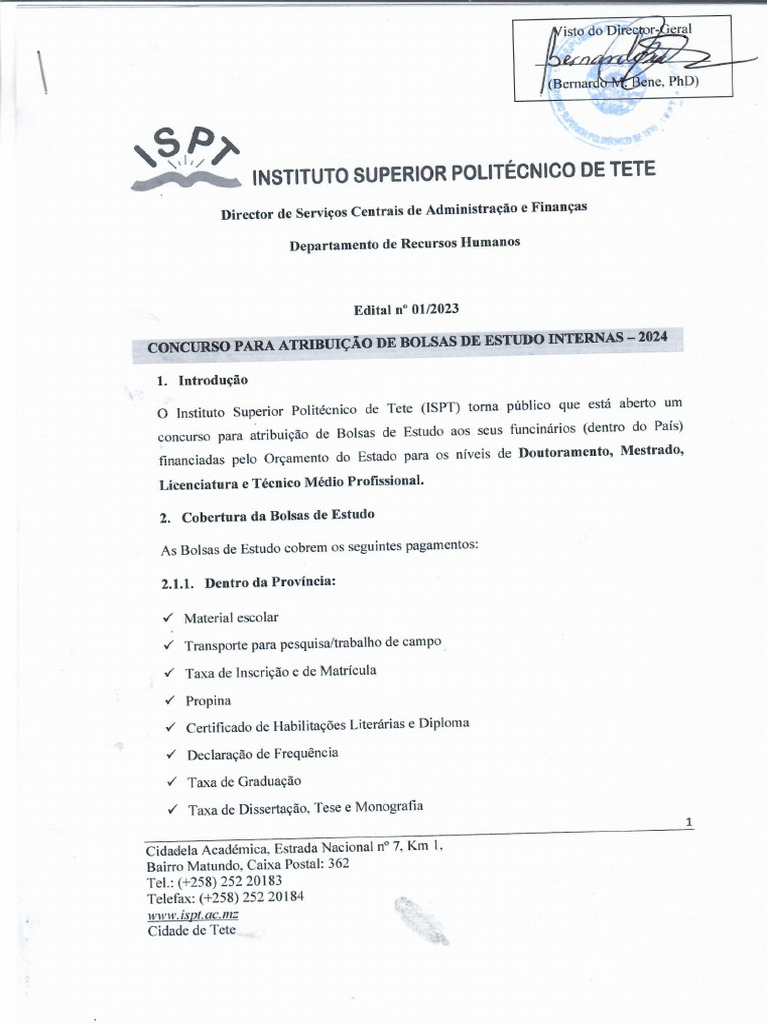 Edital Bolsas de Estudo Internas ISPT-2024 | PDF