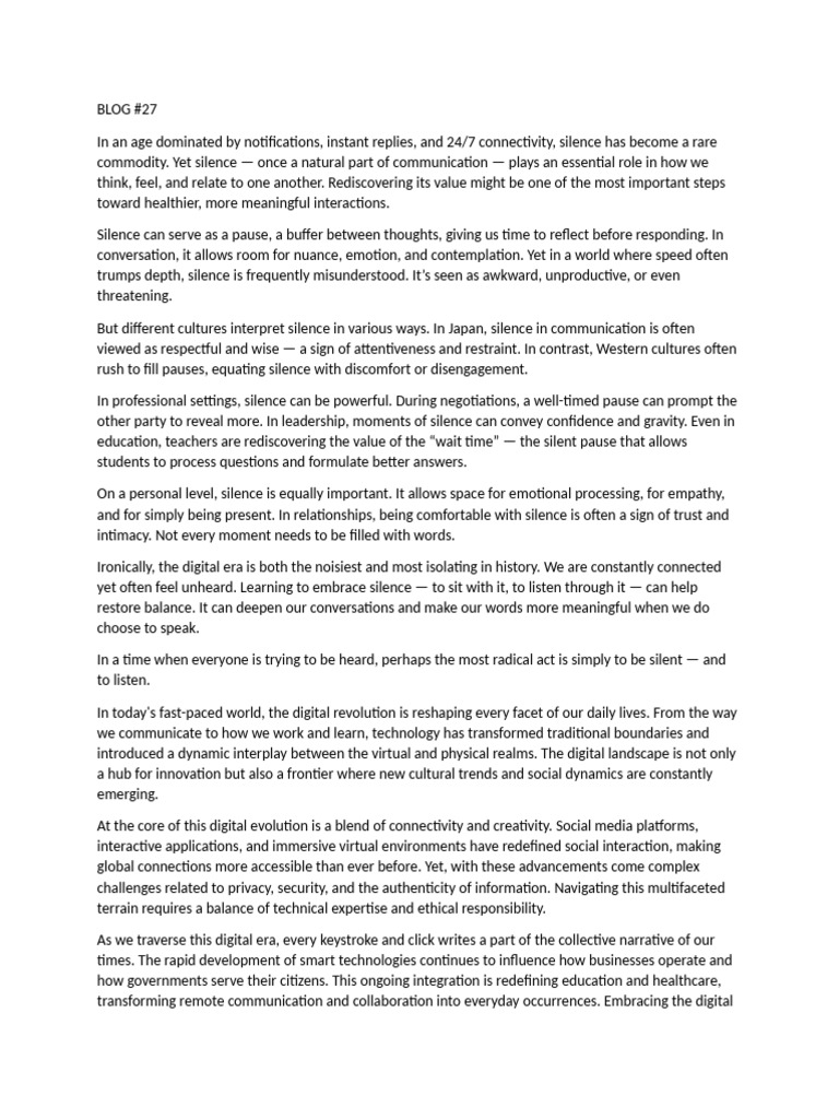 The Role of Silence in Modern Communication | PDF | Silence | Human ...