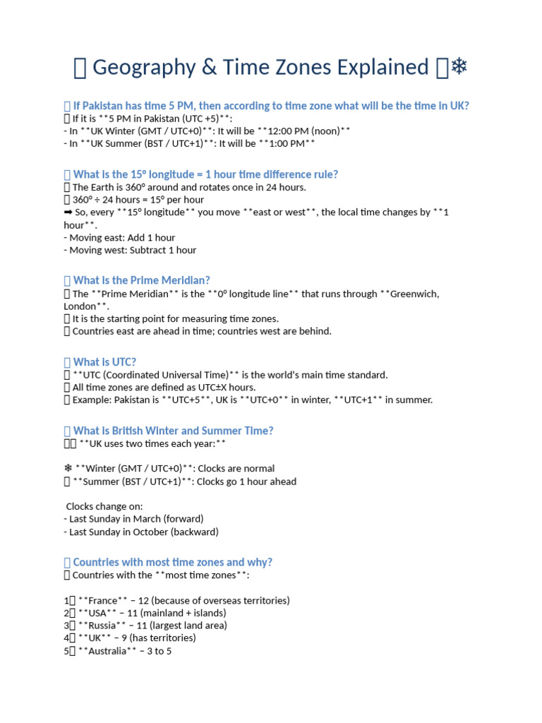 Geography and Time Zones QA | PDF | Greenwich Mean Time | Geography