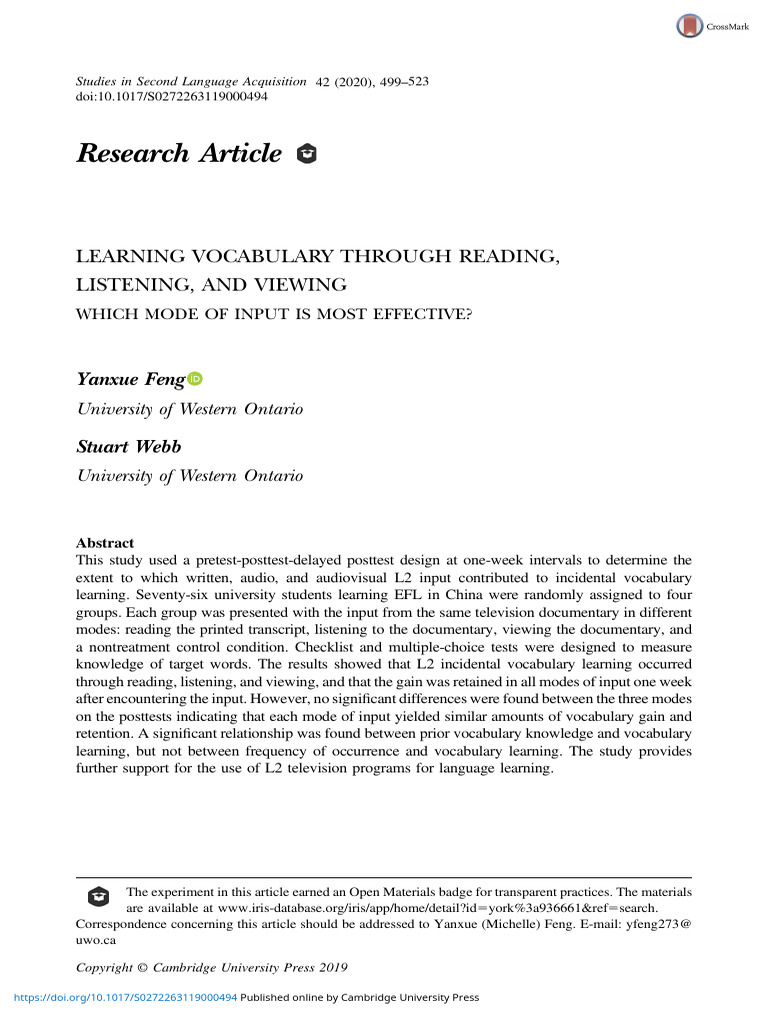 Learning Vocabulary Through Reading Listening and Viewing | PDF ...