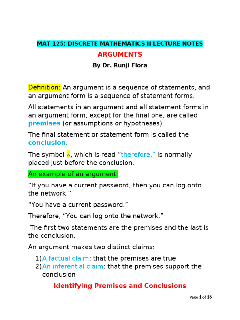 Lecture Notes On Arguments And Inference Rules Pdf Argument Logical Consequence
