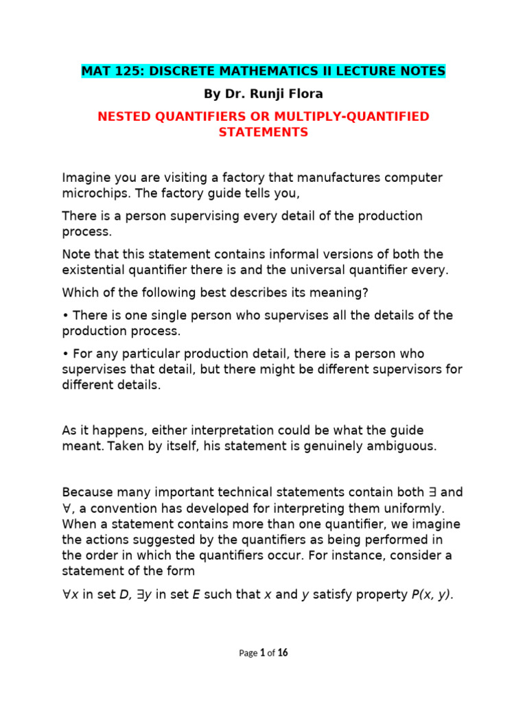 Nested Quantifiers, Inference Rules With Quantifiers | PDF | Syntax (Logic) | Metalogic