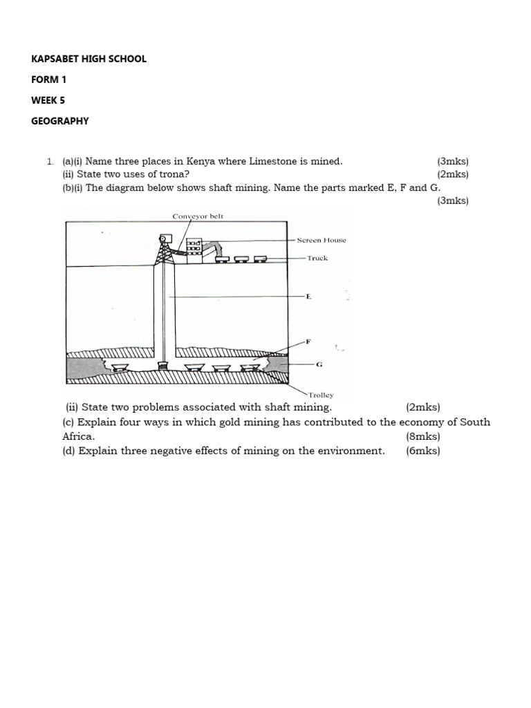 GEO WK 5 Assignments - Form 1 - Geography | PDF