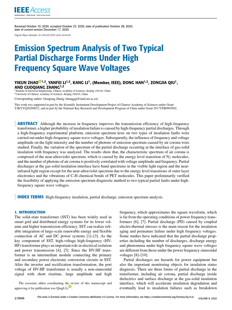 Emission Spectrum Analysis of Two Typical Partial Discharge Forms Under ...