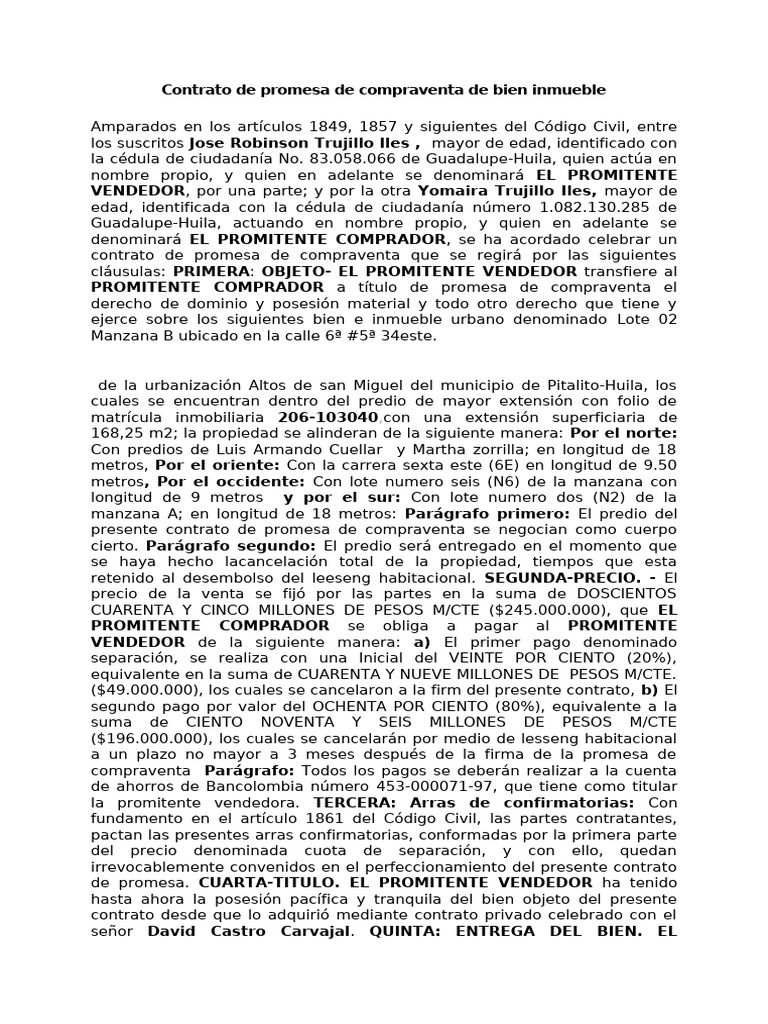 Contrato de Promesa de Compraventa de Bien Inmueble Rural | PDF | Arbitraje | Derecho empresarial