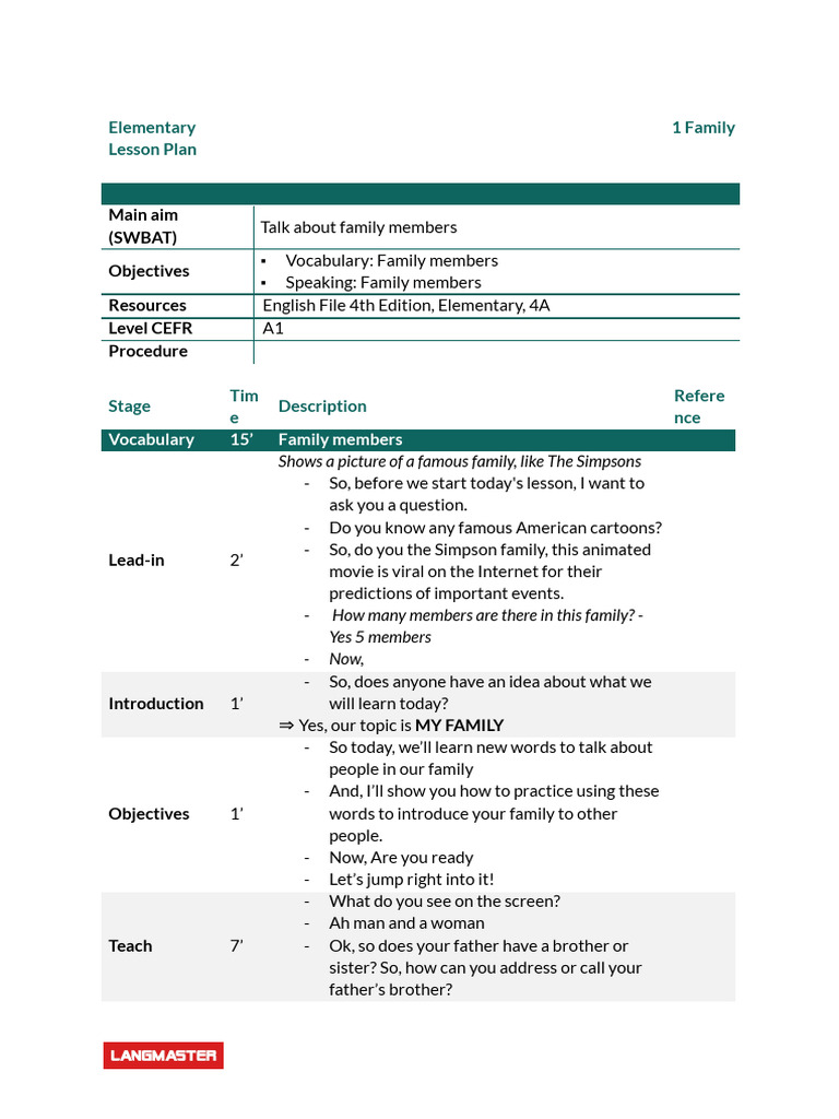 Éhelevel 2 - My Family - Lesson Plan | PDF | Human Communication | Learning
