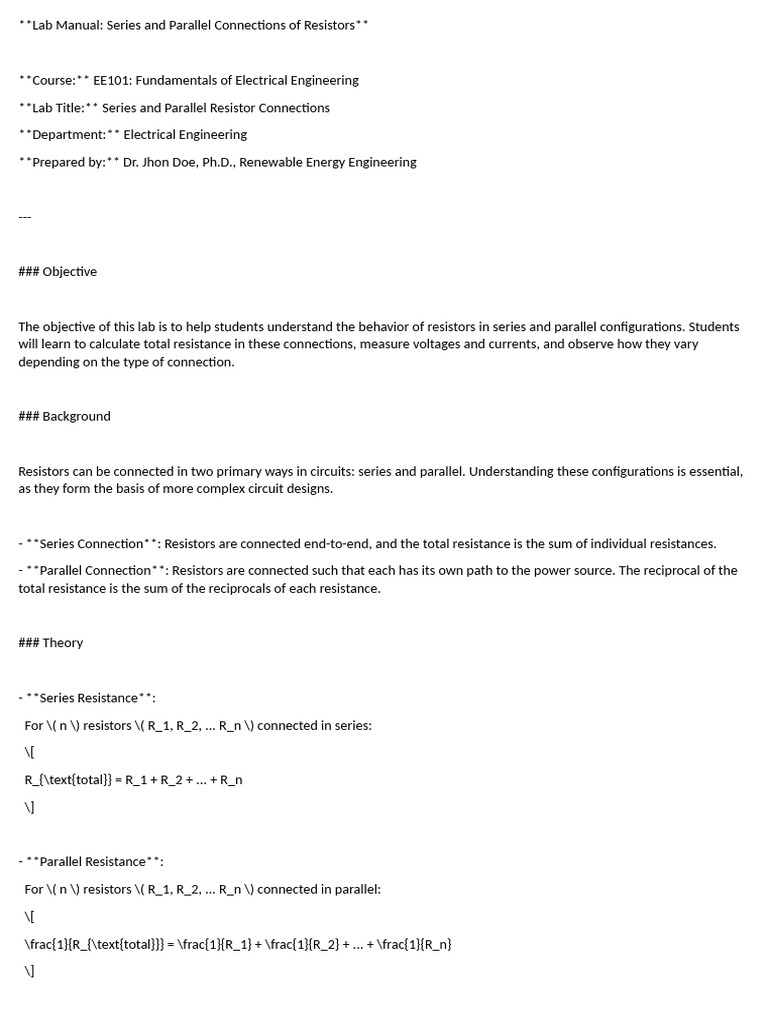 Series & Parallel Resistor Lab Guide | PDF | Series And Parallel ...
