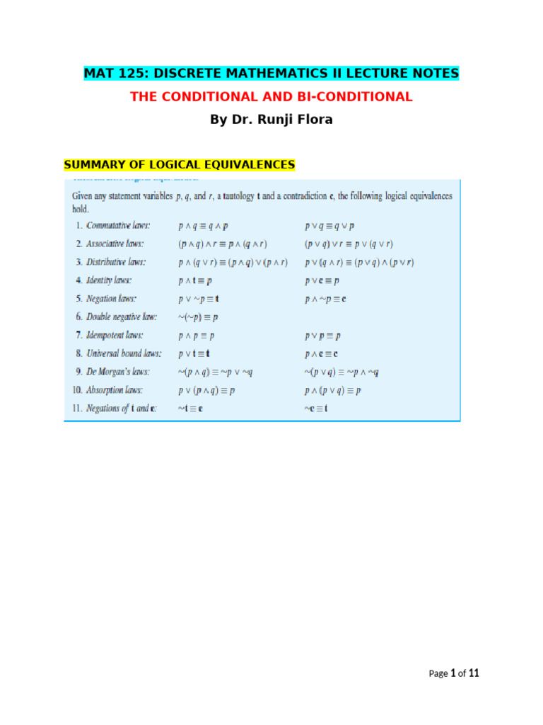 Lecture Notes On The Conditional And The Bi Conditional Pdf If And Only If Logic 1772