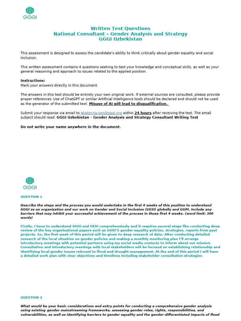 Writing Test Questions - Gender Analysis and Strategy | PDF ...