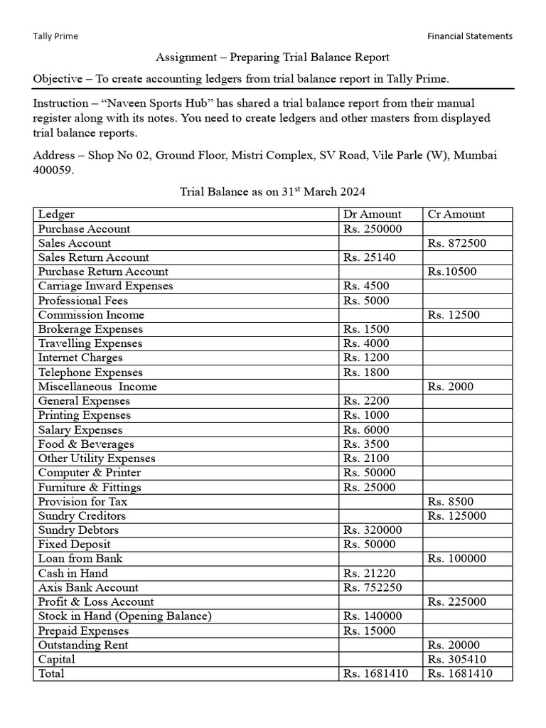 Tally Prime: Financial Statements | PDF | Expense | Financial Services