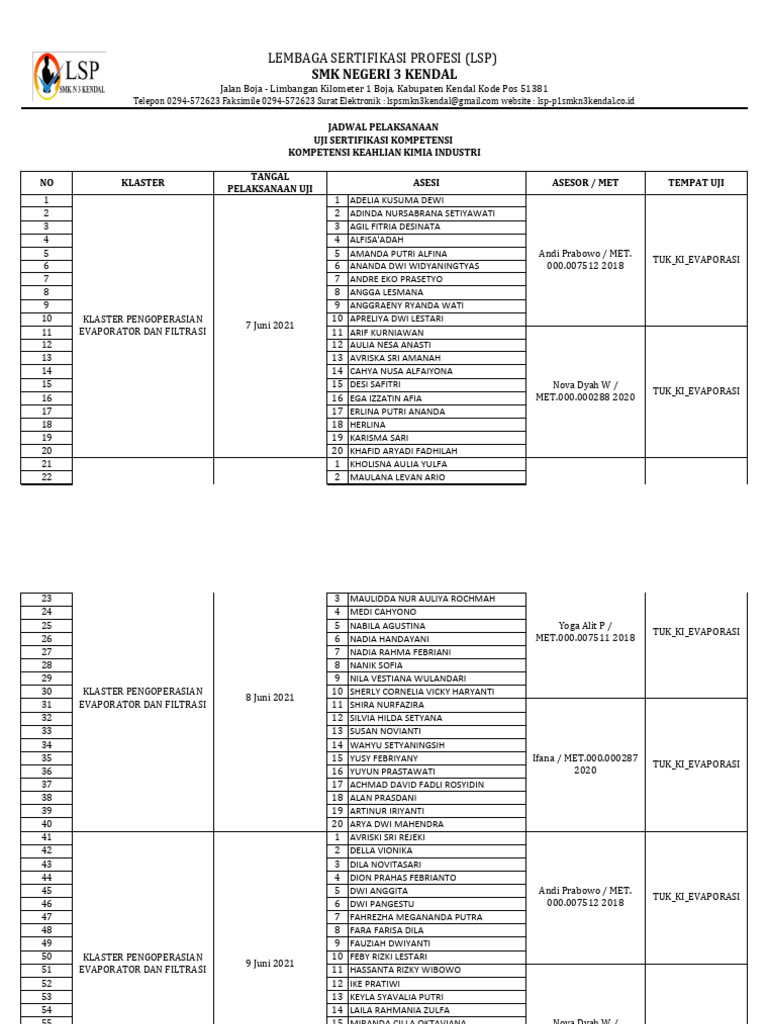 Jadwal USK KI - Evaporasi | PDF