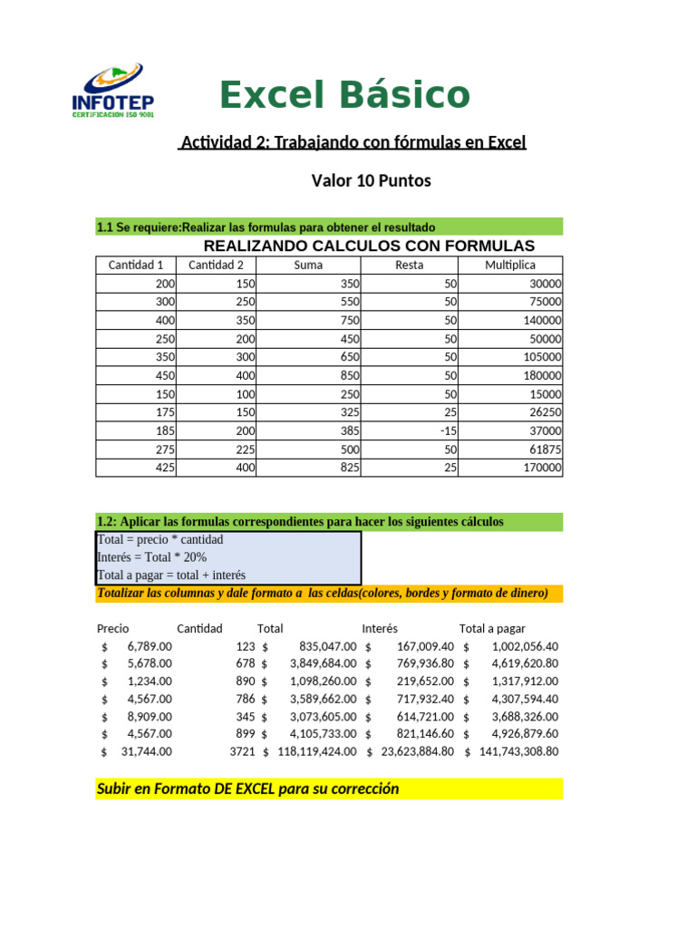 Actividad 2 Unidad 1 Formulas en Excel | PDF | Porcentaje | Aritmética