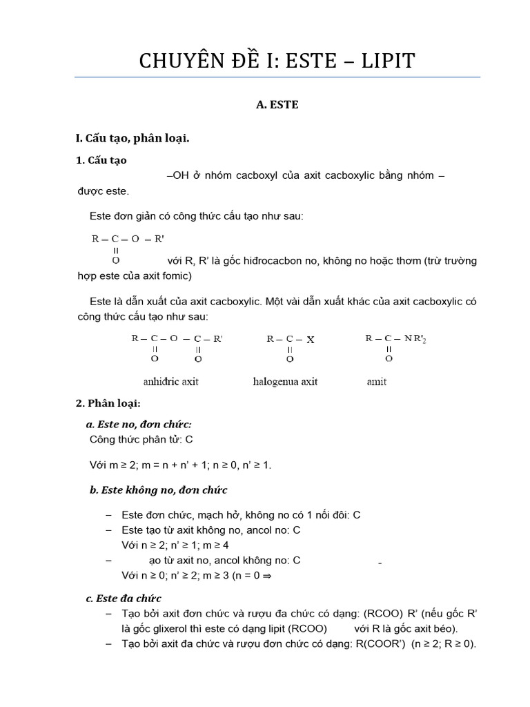 CHUYÊN ĐỀ I este lipit | PDF