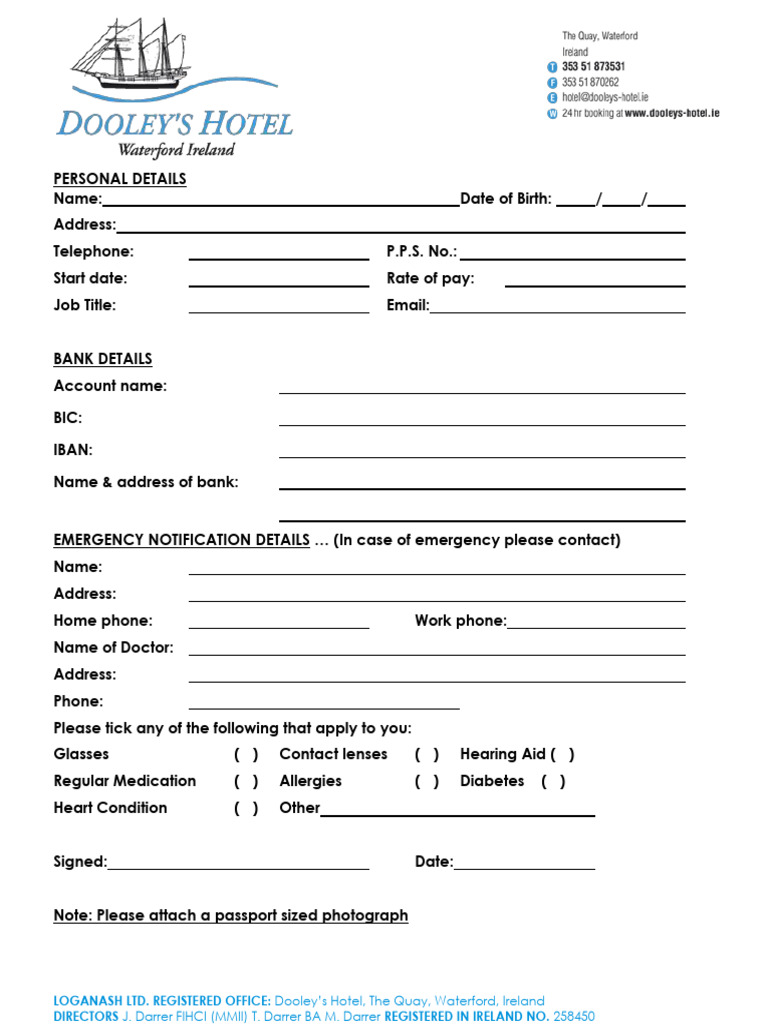 Dooleys Employee Starter Form | PDF