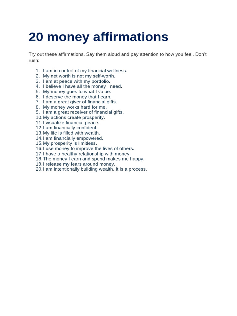 20 Money Affirmations | PDF