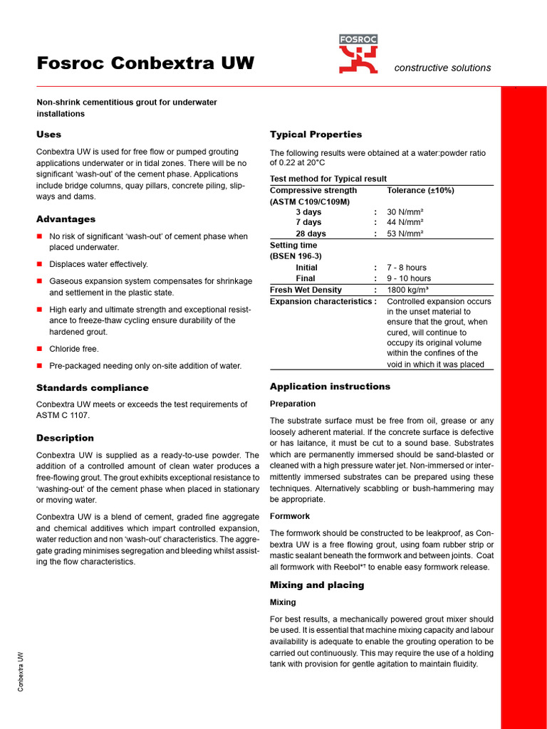 Conbextra UW UAE | PDF | Concrete | Cement