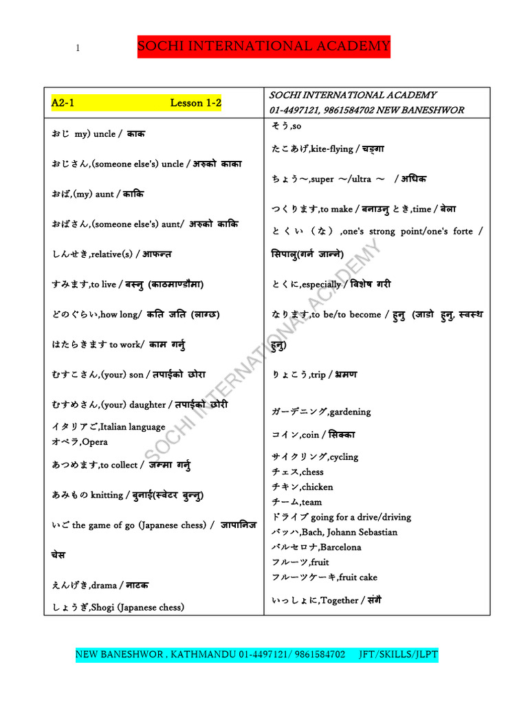 A2-1 and A2-2 Meaning Marugoto | PDF