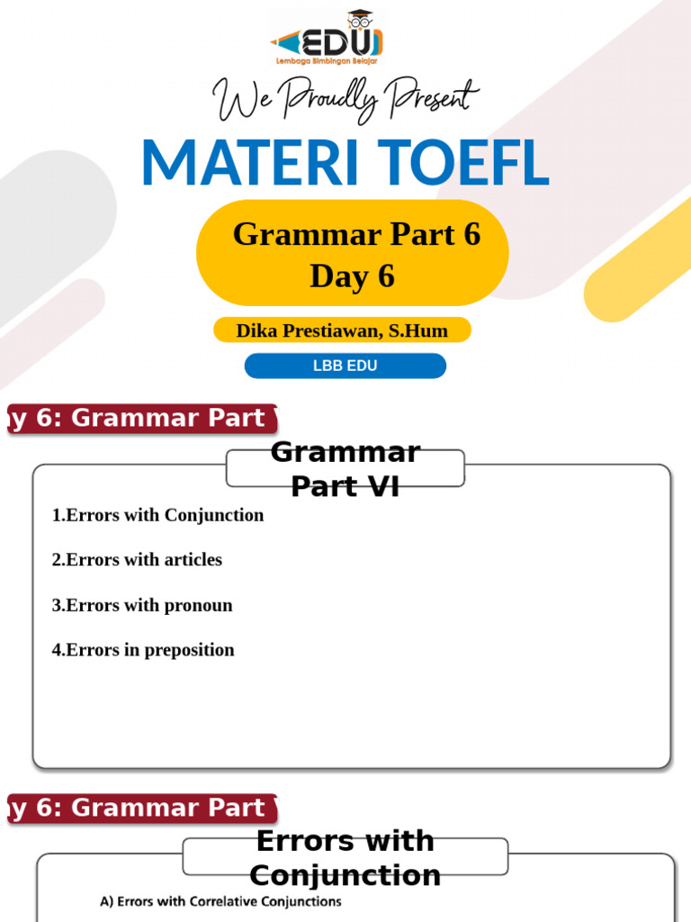 TOEFL Grammar Errors: Conjunctions & More | PDF