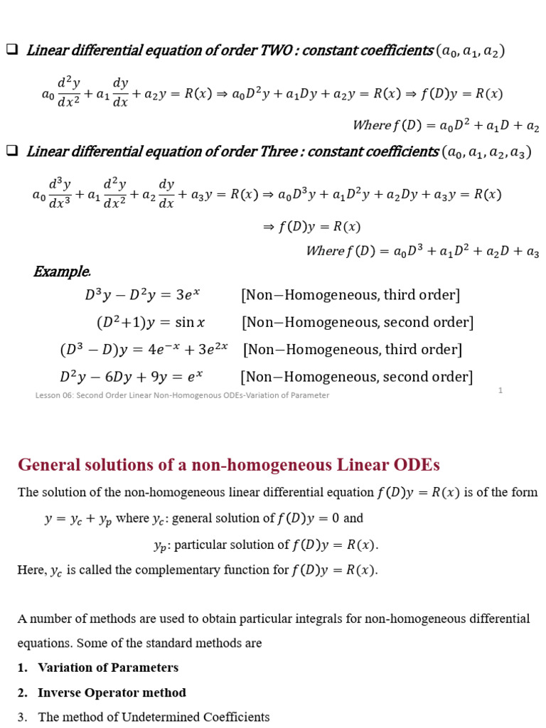 Second Order Non-Homogeneous ODEs Guide | PDF | Ordinary Differential ...