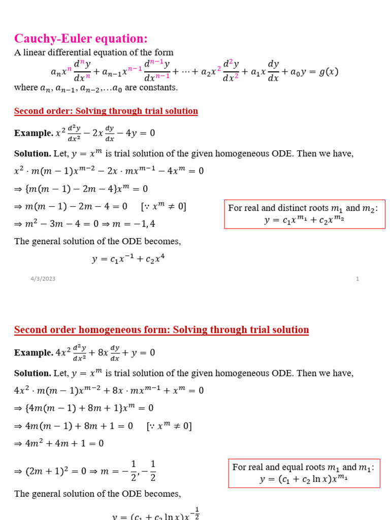 Lecture 14 - Non-Homogneous ODE - Cauchy-Euler Equation | PDF | Ordinary Differential Equation ...
