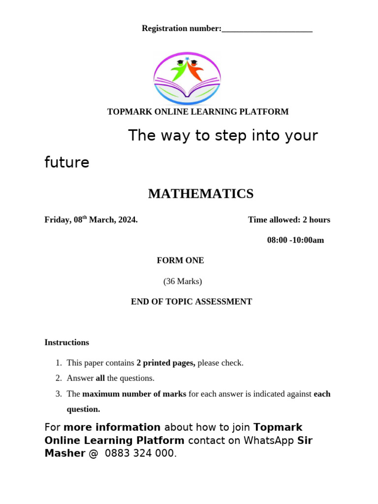 MAT for form one | PDF