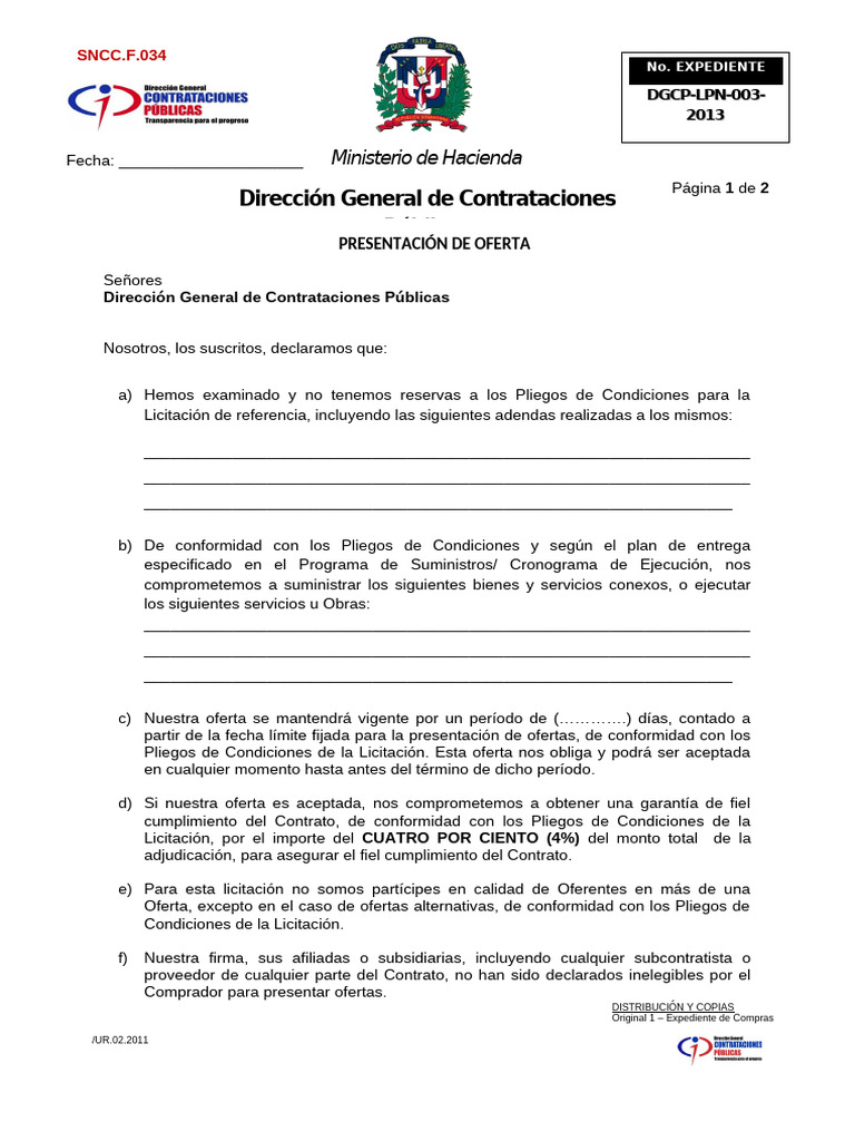 SNCC F 034 - Formulario de Presentación de Oferta | PDF