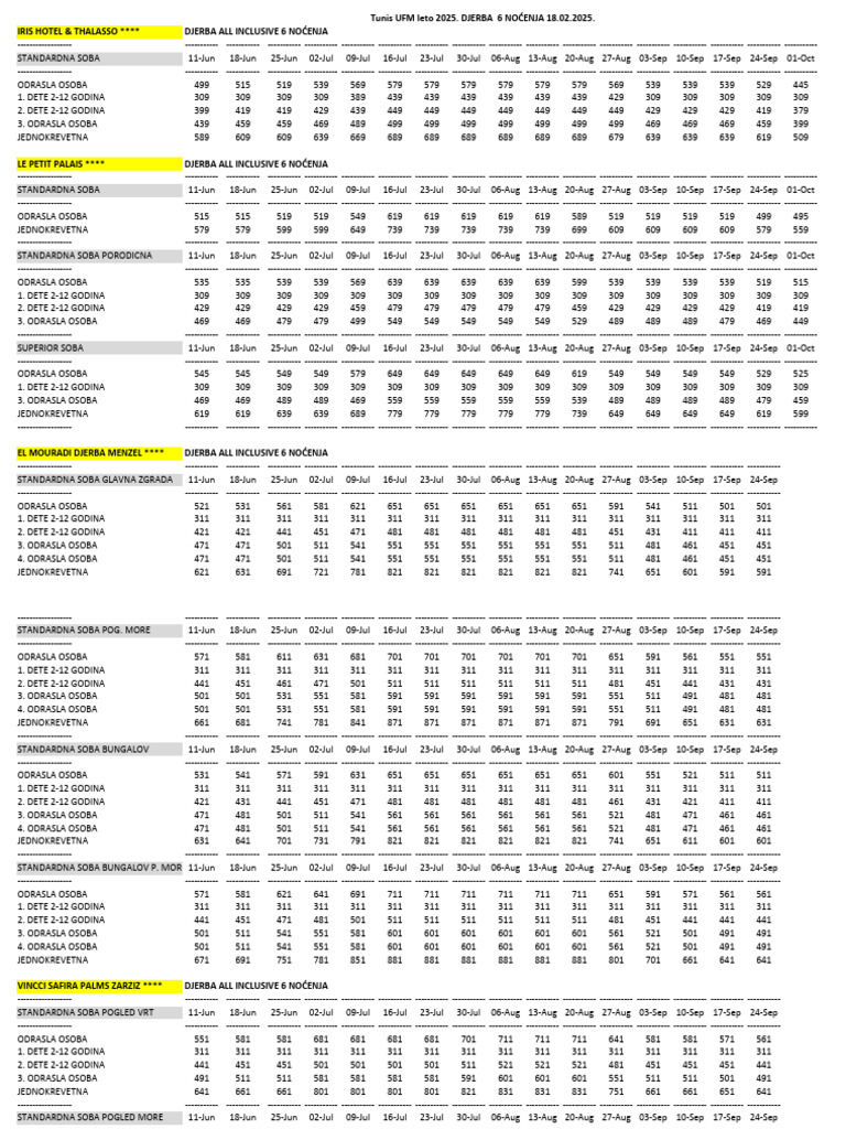 L30Djerba Cenovnik Na 6 Noći Leto 2025. (Kliknuti Za Prikaz) | PDF