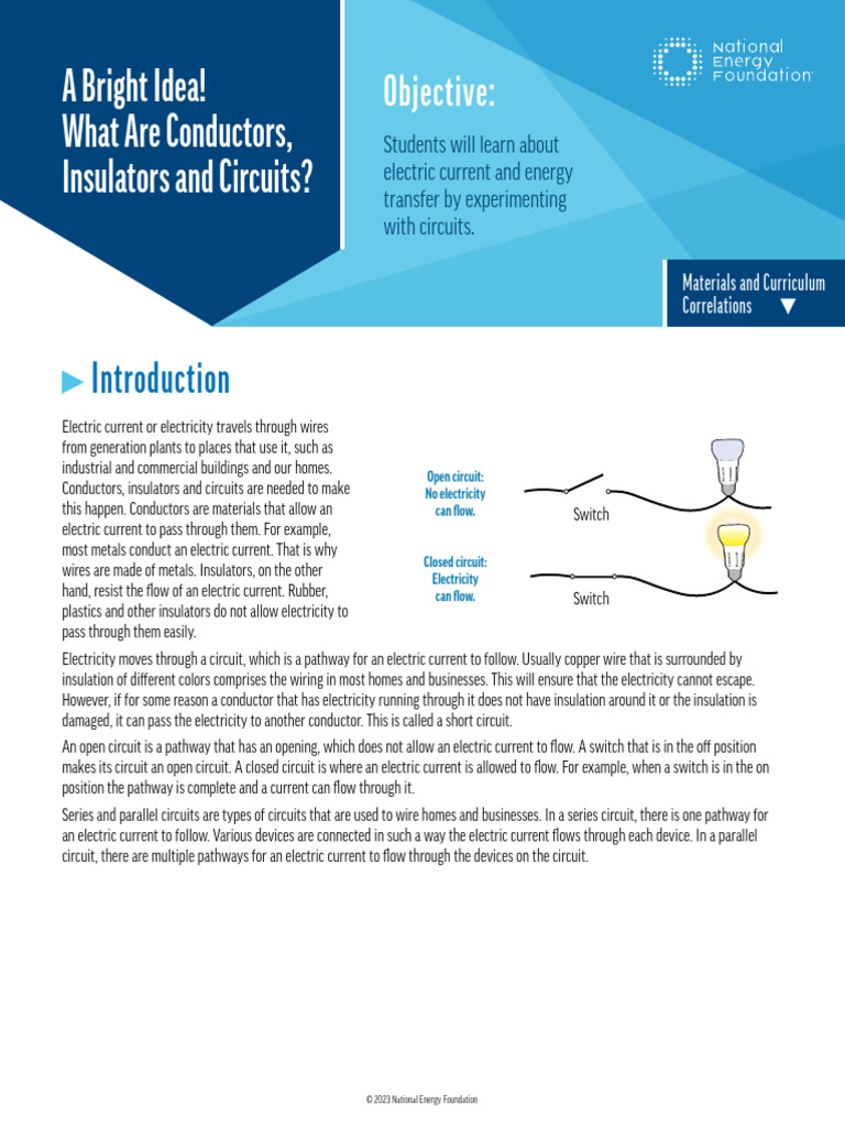NEF CUR A Bright Idea What Are Conductors Insulators and Circuits 231025 | PDF | Electric ...