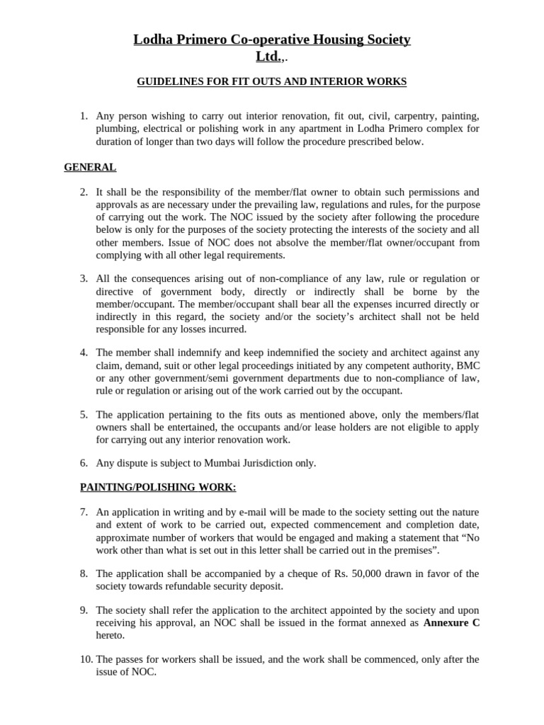 Fit Out Guidelines for Lodha Primero | PDF | Wall | Pipe (Fluid Conveyance)