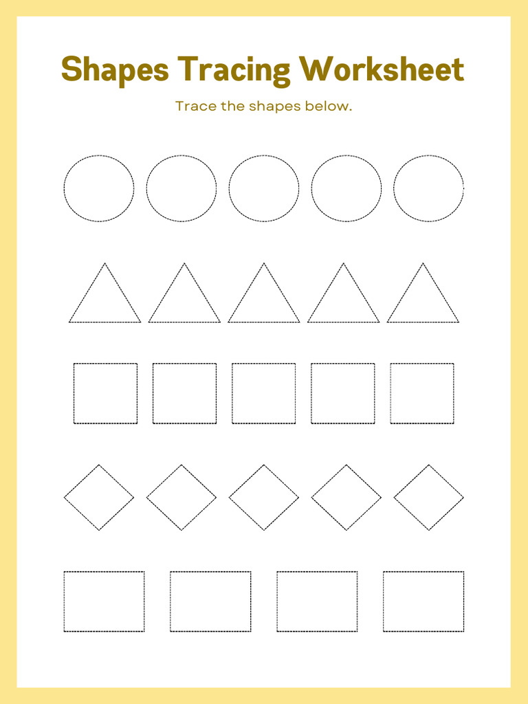 Yellow Shapes Tracing Worksheet | PDF