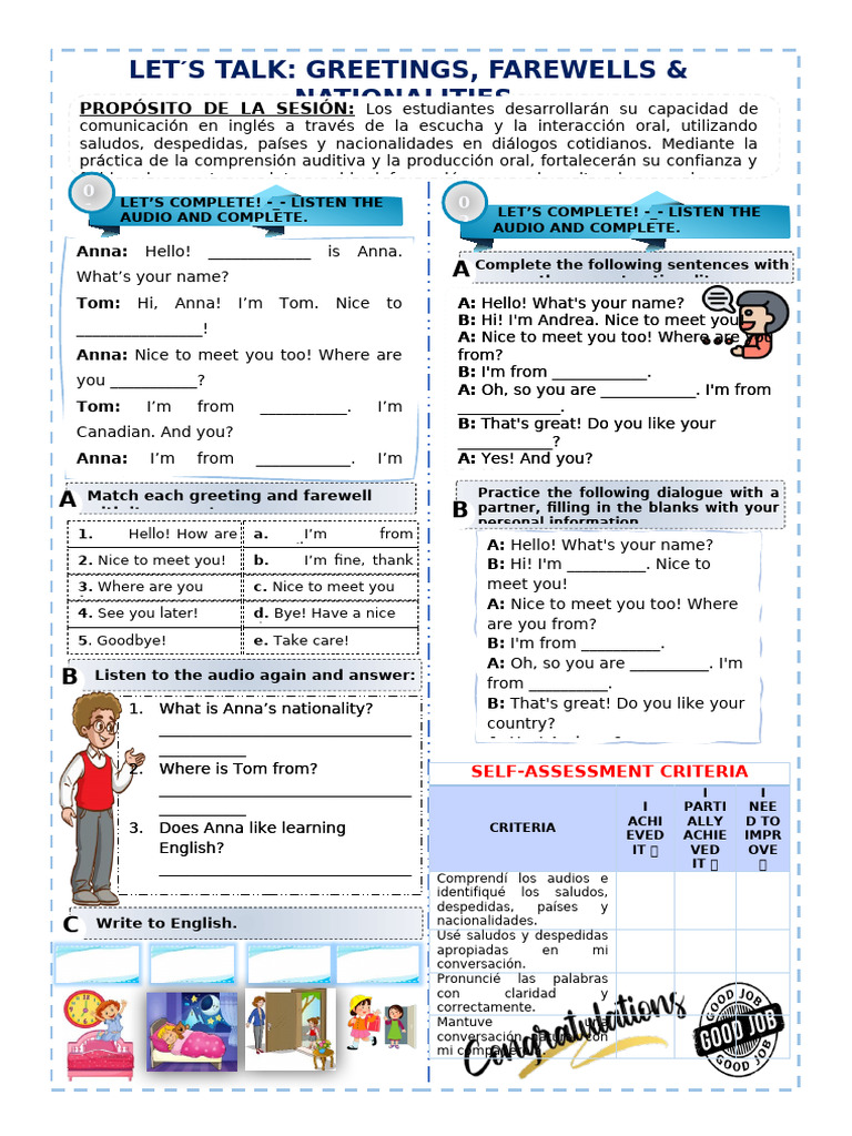 Ficha3 - Let S Talk - Greetings, Farewells & Nationalities - Jec - Prea1-1 | PDF