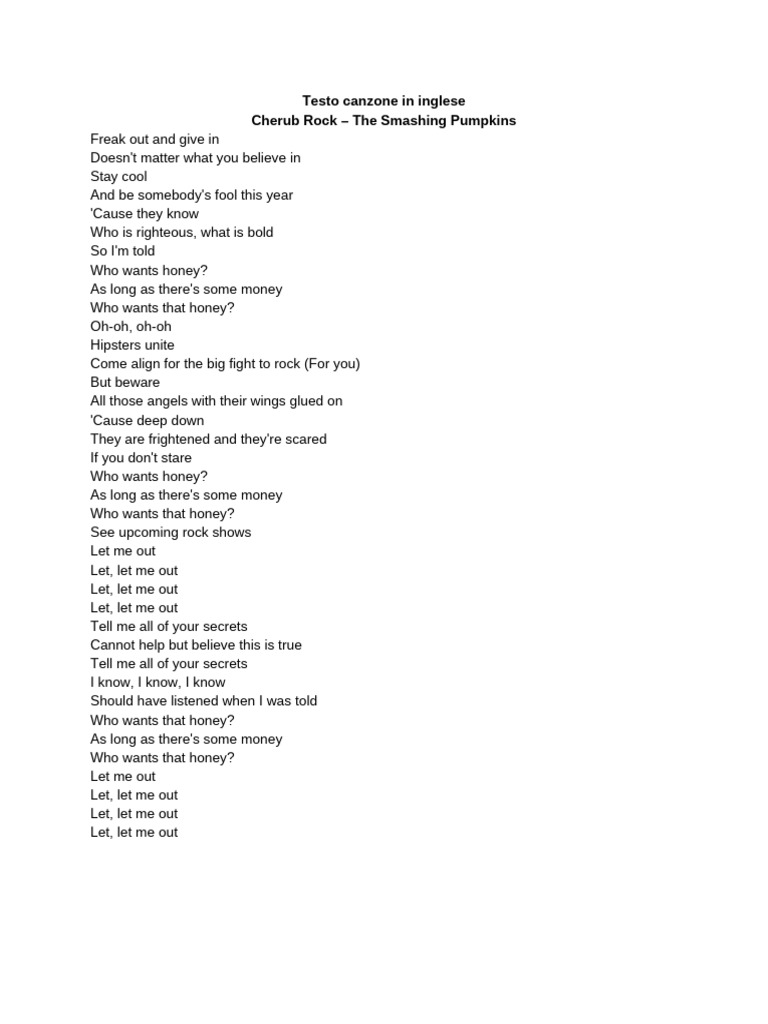 Testo Canzone in Inglese | PDF