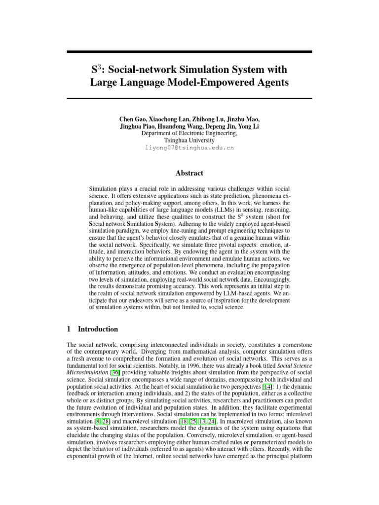 Social-Network Simulation System With Large Language Model-Empowered Agents | PDF | Simulation ...