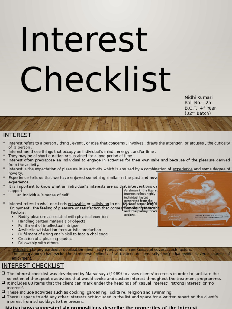 Interest Checklist | PDF | Pleasure | Occupational Therapy