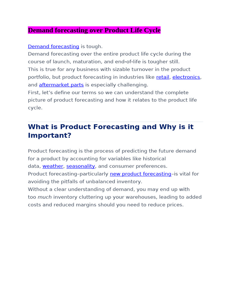Demand Forecasting Over Product Life Cycle | PDF | Forecasting | Demand