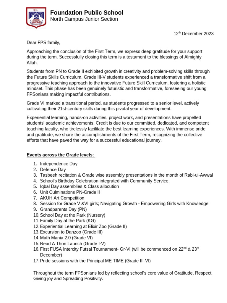 Term End Circular December 2023 | PDF | Cognition | Learning