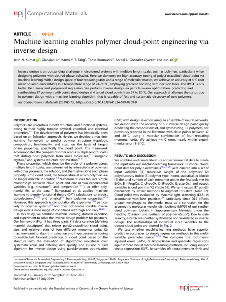 Kumar Et Al. - 2019 - Machine Learning Enables Polymer Cloud-Point Engin | PDF | Machine ...