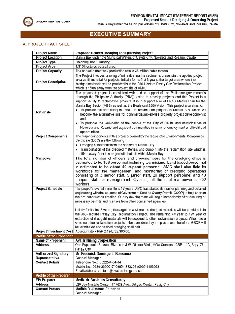 Manila Bay Seabed Dredging Project EISR | PDF | Environmental Impact ...